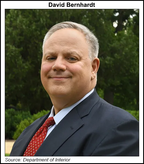 Trump to Tap Acting Interior Chief Bernhardt to Succeed Zinke